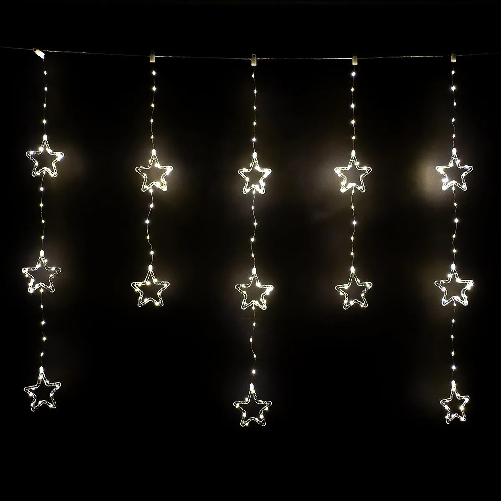 Světelný venkovní závěs Stars, 120x120cm, LED, teplá bílá, časovač, 8 funkcí, 120 cm
