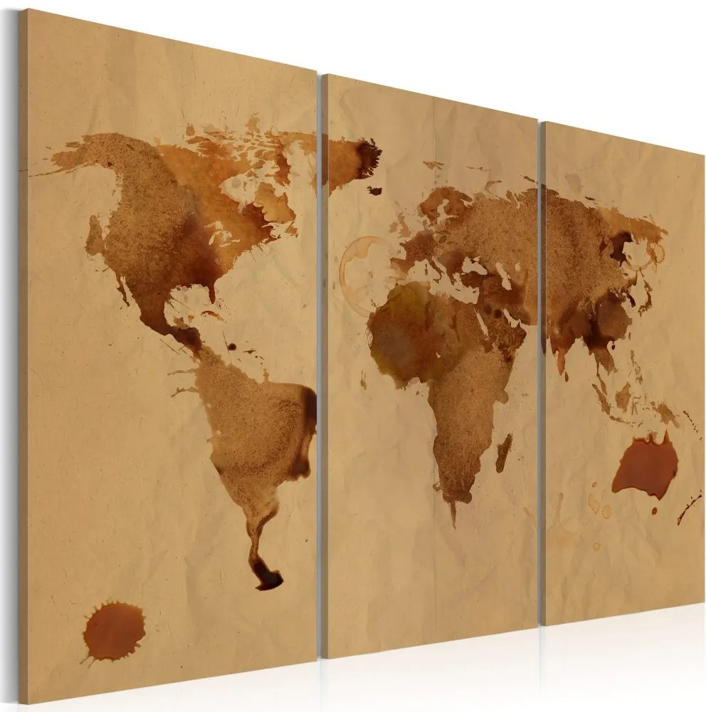 Obraz na plátně Bimago - The World painted with coffee - triptych 60x40 cm