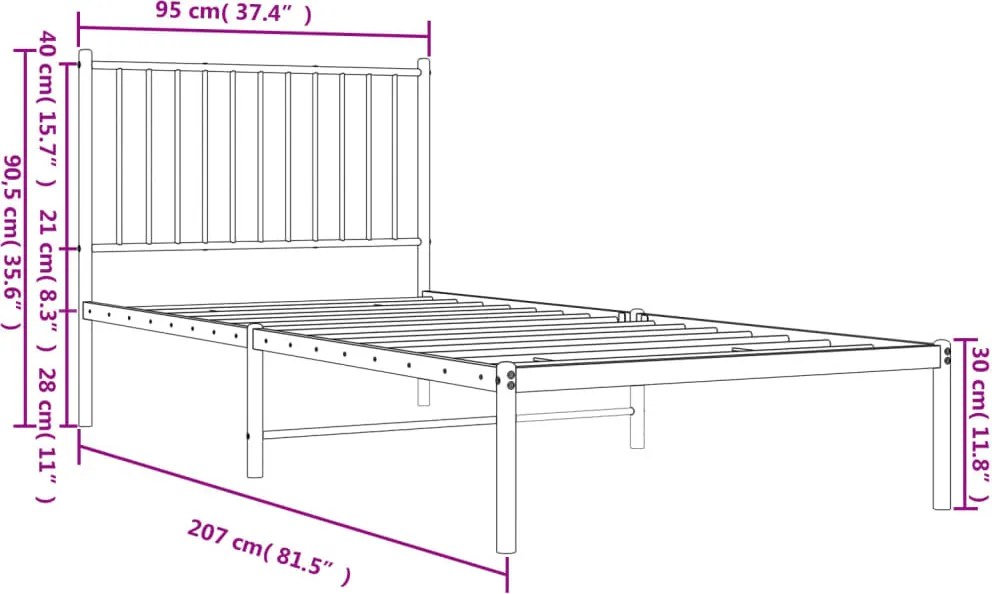 vidaXL Kovový rám postele s čelem 90 x 200 cm [350924] Barva: Černá