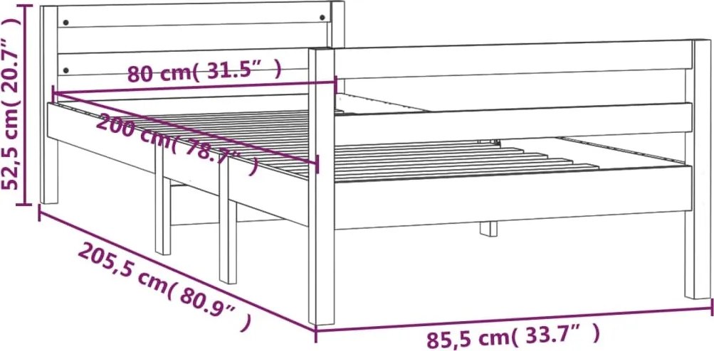 vidaXL Rám postele 80 x 200 cm masivní borové dřevo [821630] Barva: Bílá