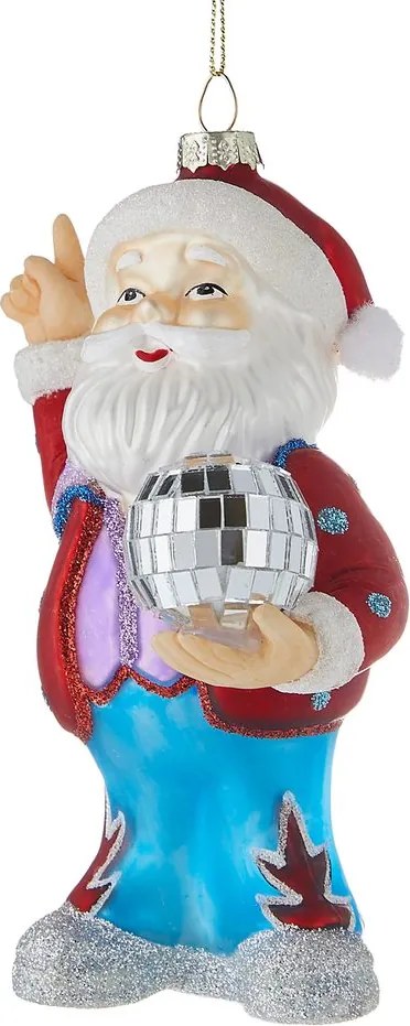 HANG ON Skleněná ozdoba Santa a disko