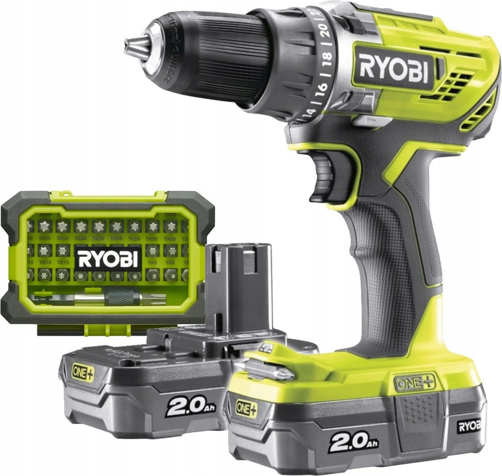 Ryobi Aku Vrtačka 18 V (2x2.0Ah) Ryobi Sada bitů 32 ks Torx