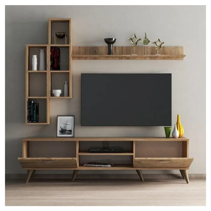 TV sestava v dekoru borovice v přírodní barvě 180x48 cm Veronica – Kalune Design