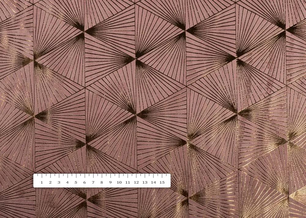 Biante Sametový závěs Isabela IBL-009 Rose Gold trojúhelníky na starorůžovém 135x230 cm
