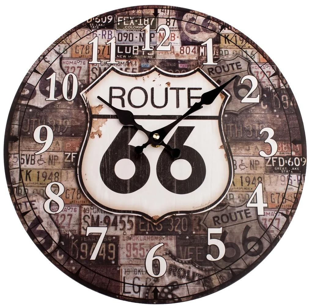Dřevěné nástěnné hodiny Route 66, pr. 34 cm