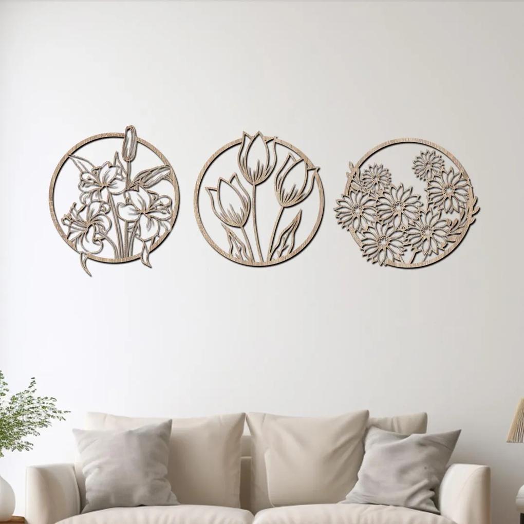dřevo života Dřevěné dekorace na zeď KVĚTINY V KRUHU Barevný vzor: Ořech, Rozměry Ø: 40