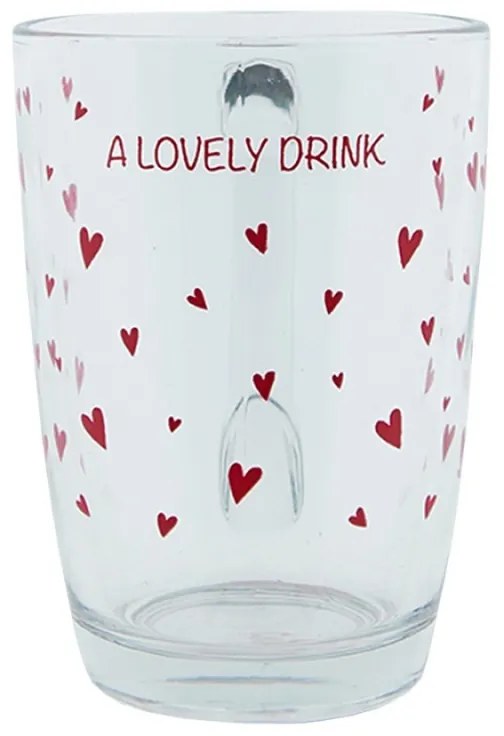 Skleněný hrnek s červenými srdíčky A Lovely Drink – 300 ml