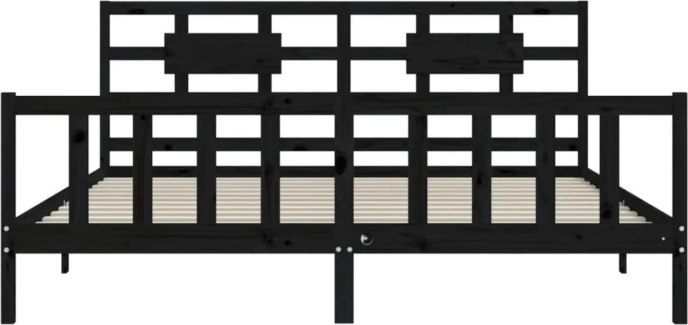 Rám postele s čelem černý 200 x 200 cm masivní dřevo 3192580