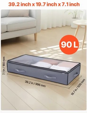 Úložný prostor pod postel s průhledným víkem, 996 × 500 × 180 mm VEVOR