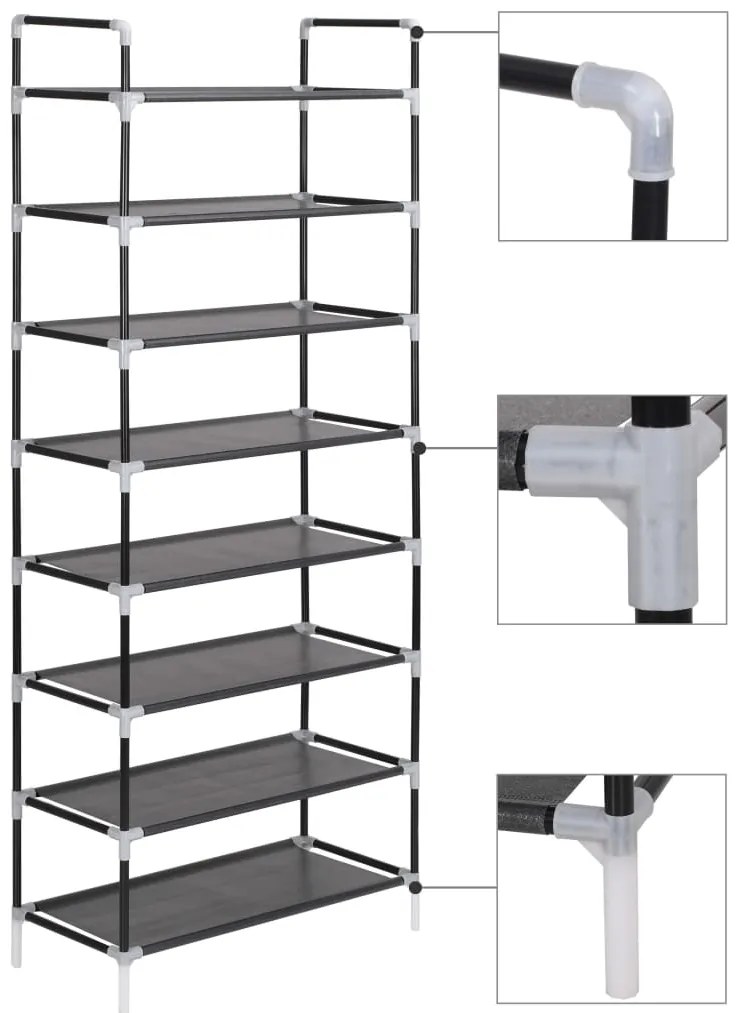 Botník s 8 policemi kov a netkaná textilie černý