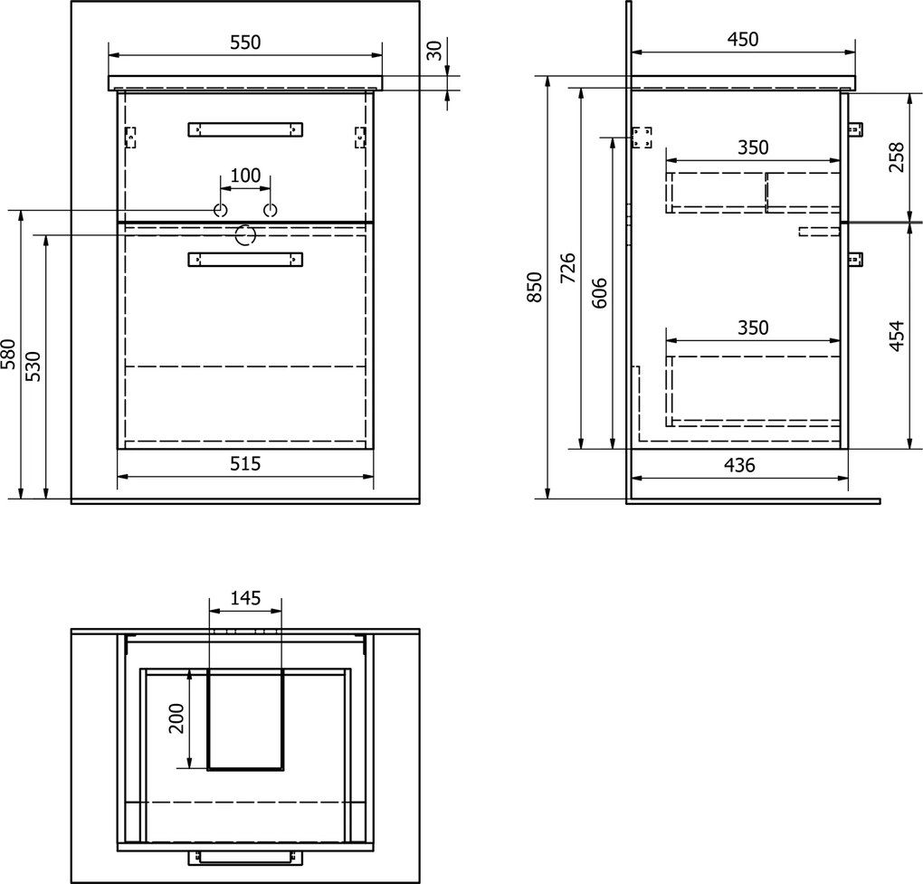 Aqualine Aqualine, VEGA umyvadlová skříňka 50cm, 2xzásuvka, dub platin, VG853