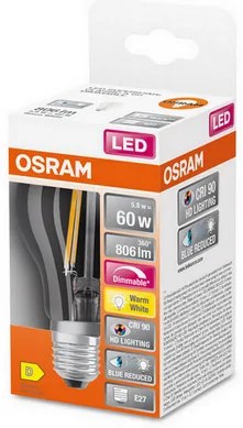 LED žárovka E27 OSRAM CLA Filament 5,8W (60W) teplá bílá (2700K) stmívatelná