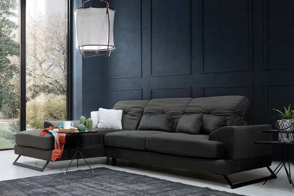 Designová rohová sedačka Heimana 308 cm antracitová - levá