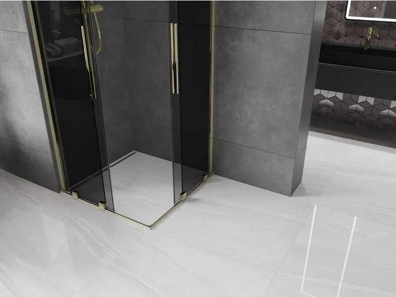 Mexen Velar Duo, sprchový kout s posuvnými dveřmi 80 x 80 cm, 8mm šedé sklo, zlatá lesklá, 871-080-080-42-50