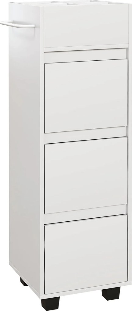 HOMCOM Koupelnová skříňka se skladovacím prostorem a 4 přihrádkami nahoře, 3 šuplíky a držákem na ručníky pro úzké prostory, 35 x 30 x 90cm, Bílá