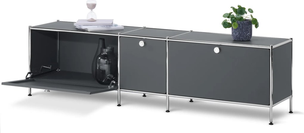 Tchibo - Nízká skříňka CN3 se 3 výklopnými dvířky, šedá