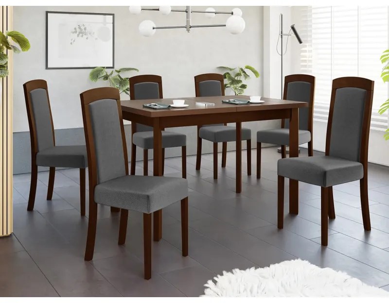 Rozkládací stůl se 6 židlemi - AL26, Barva dřeva: ořech-L, Potah: Soro 28