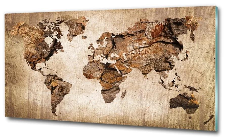 Wallmuralia Foto obraz sklo tvrzené Mapa světa dřevo 100x50