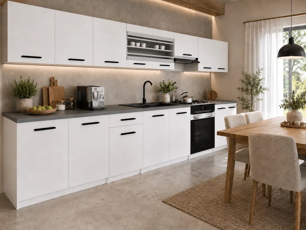 Kuchyňský nábytek 320 cm bílá matná s pracovní deskou TOR PRIMO320/4/WT/WT/0/B1