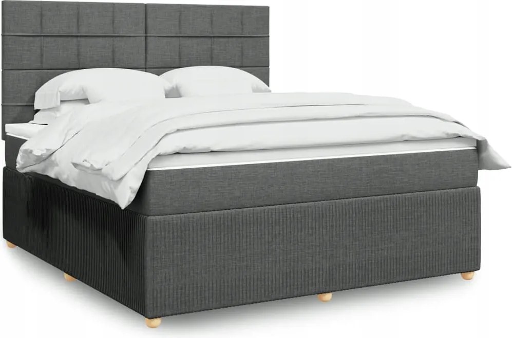 Box Spring Postel S Matrací Textil Tmavě Šedá Blok se čtverci 180 x 200 c