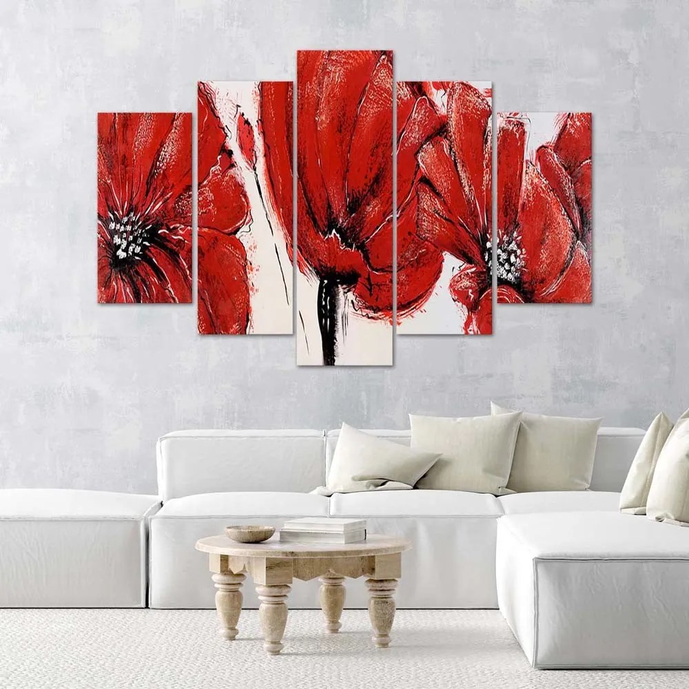 Gario Obraz na plátně Červené květy - 5 dílný Rozměry: 100 x 70 cm