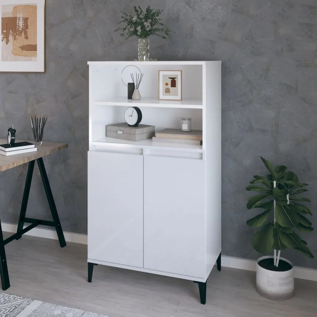 Skříň highboard bílá s vysokým leskem 60 x 36 x 110 cm kompozit