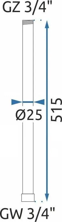 Prodloužení pro vanovou/sprchovou soupravu REA ø 25 mm - 50 cm, kartáčovaná měď