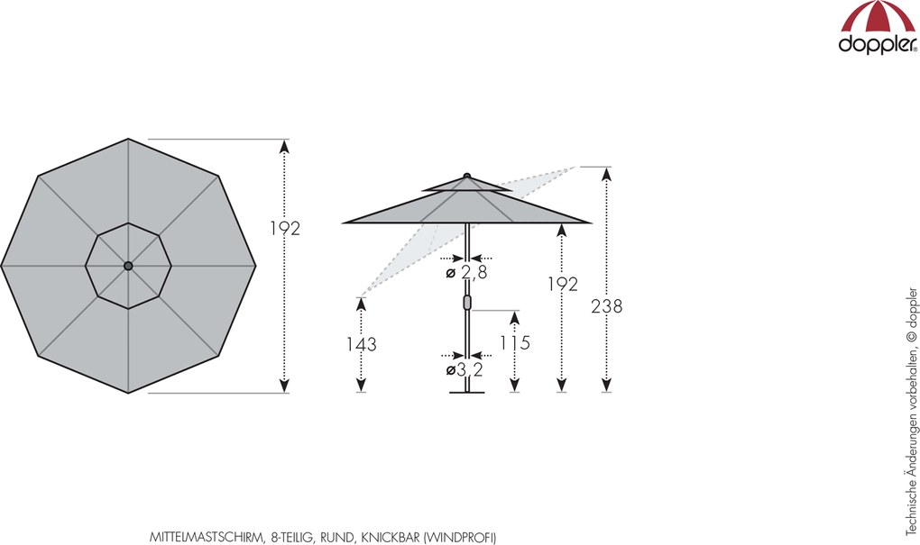 Doppler WINDPROFI NEO 200 cm zelená