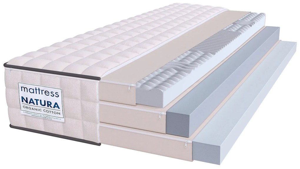 Mattress Natura ECO ORGANIC SENDVIČ VARIA STUDENÁ PĚNA HR MAX 33 H2/H3 200 x 200 cm, prošívaný snímatelný potah 100% Organická bavlna