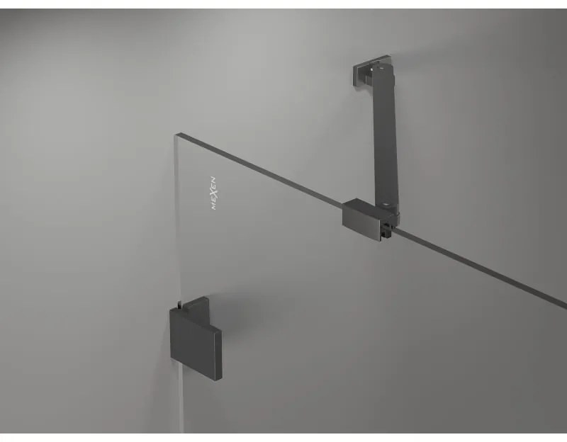 Mexen Lunar, pětiúhelníkový sprchový kout naklápěcí doleva 90 x 90 cm, 8mm čiré sklo, pistolově šedý kartáčovaný - 831-090L-090P-66-00-L