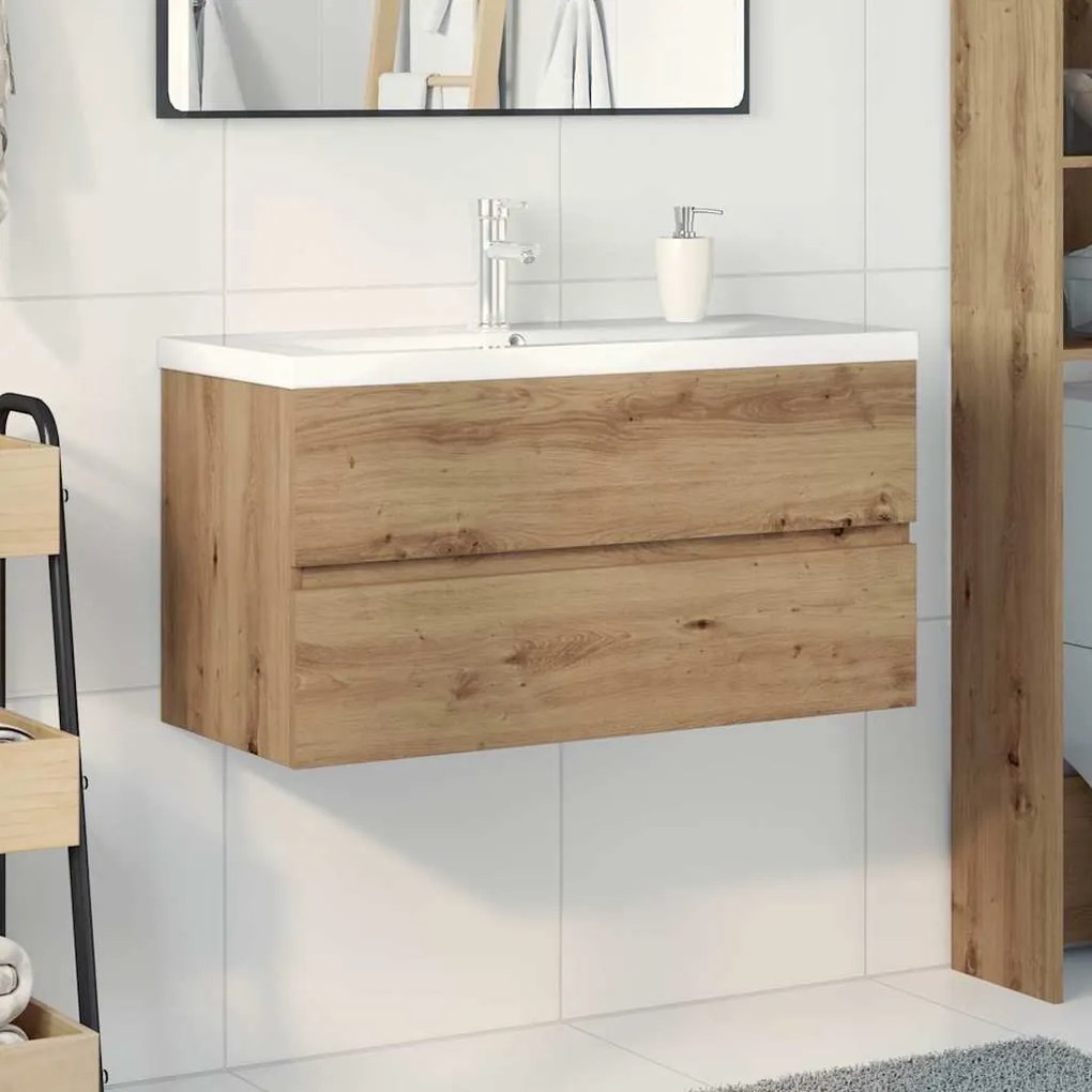 Umyvadlová skříňka s vestavěným umyvadlem a baterie dub artisan 3328936