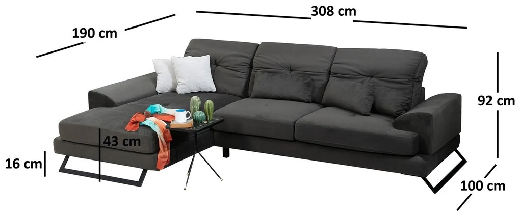 Designová rohová sedačka Heimana 308 cm antracitová - levá