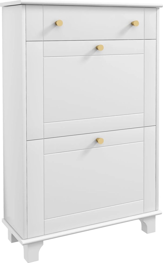 HOMCOM Úzký Botník do Předsíně se 2 Sklápěcími Zásuvkami a 1 Vyndavací Zásuvkou pro 8 Párů Bot 60x23,5x98,5 cm Bílý