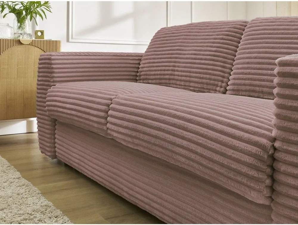 Růžová manšestrová pohovka na každodenní spaní/rozkládací 240 cm Hugo – Bobochic Paris