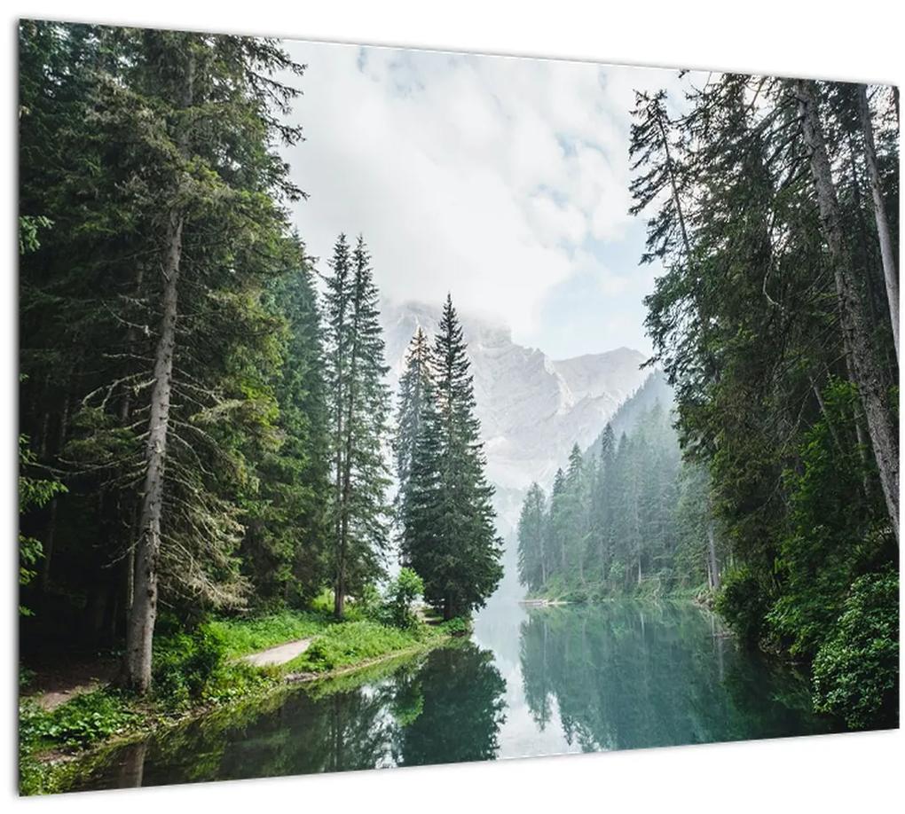 Skleněný obraz lesního jezera (70x50 cm)