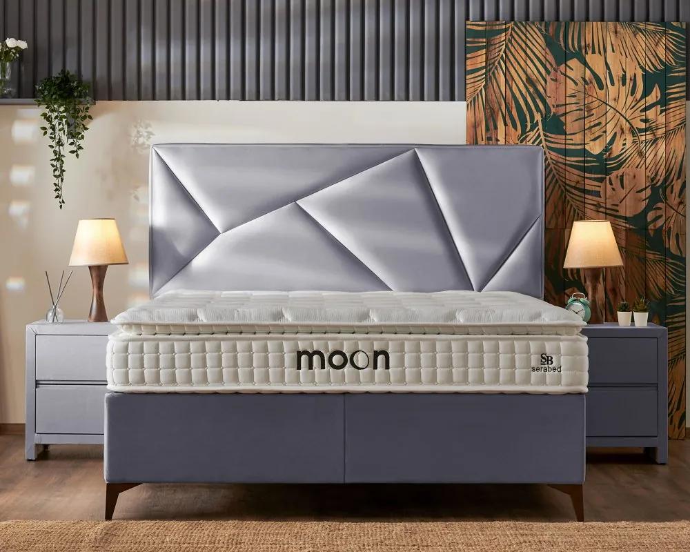 Čalouněná postel MOON s matrací - šedá 200 × 200 cm