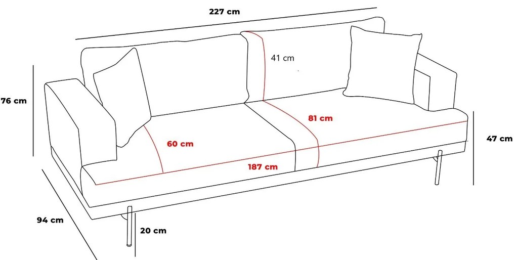 Hanah Home Třímístná pohovka LIVA antracitová 227 cm 825BLC2819