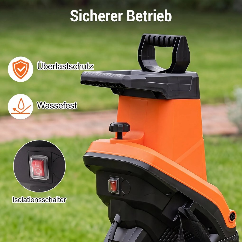 Costway Zahradní drtič elektrický 2500 Nožový drtič W na větve do 45 mm 21: 1