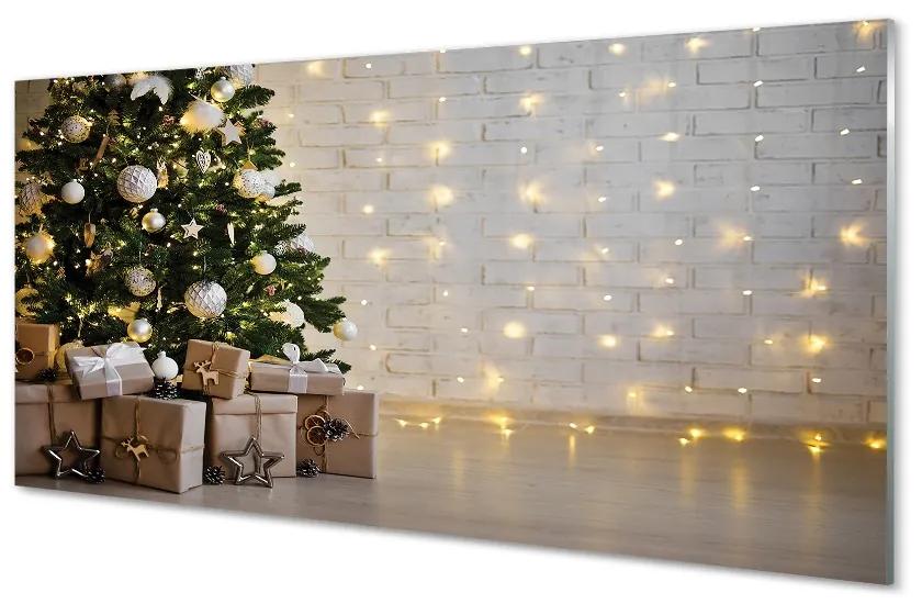 Obraz na skle Ozdoby na vánoční stromeček dárky 125x50 cm