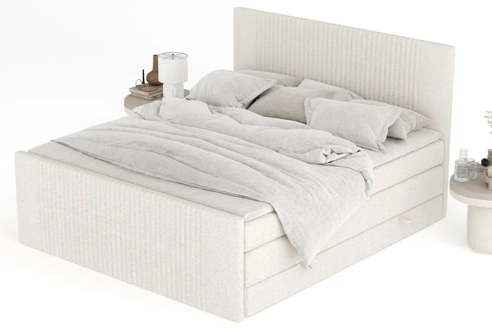 Béžová boxspring postel s úložným prostorem 200x200 cm Bergamo – Maison de Rêve