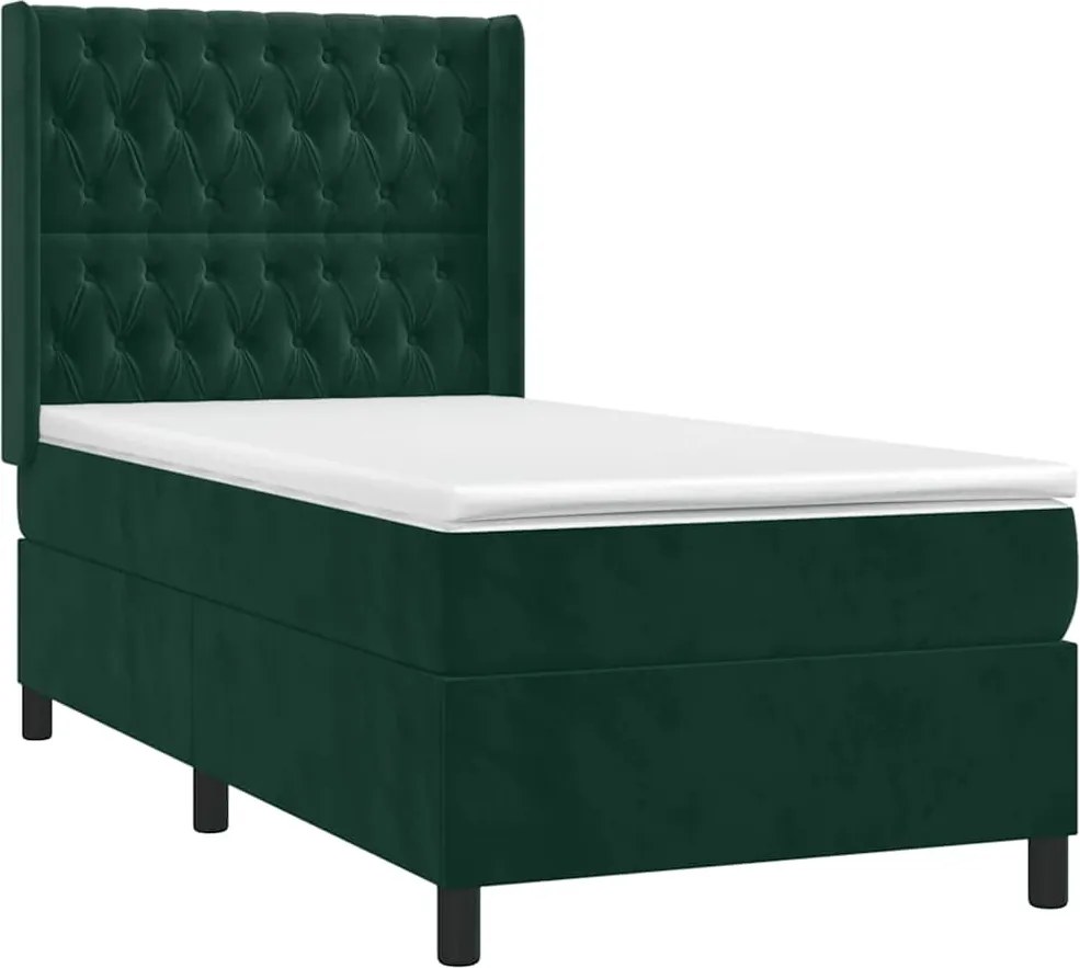 Box spring postel s matrací a LED tmavě zelená 80x200 cm samet 3139712