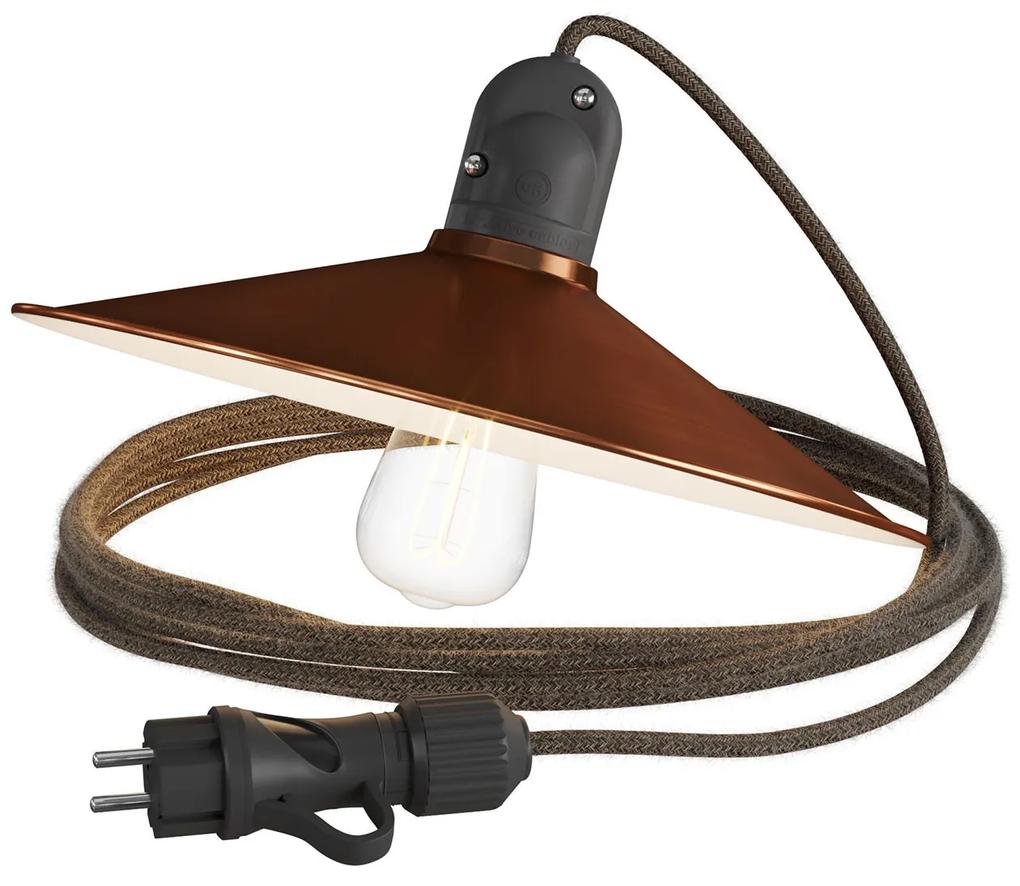 creative cables EIVA snake se stínidlem swing, přenosná venkovní lampa, 5 m textilní kabel, voděodolná objímka IP65 a zástrčka Barva: Bílá-matná měď