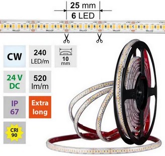 LED pásek McLED 24V studená bílá CRI90 š=10mm IP67 6W/m 240LED/m SMD2835 ML-126.032.90.2