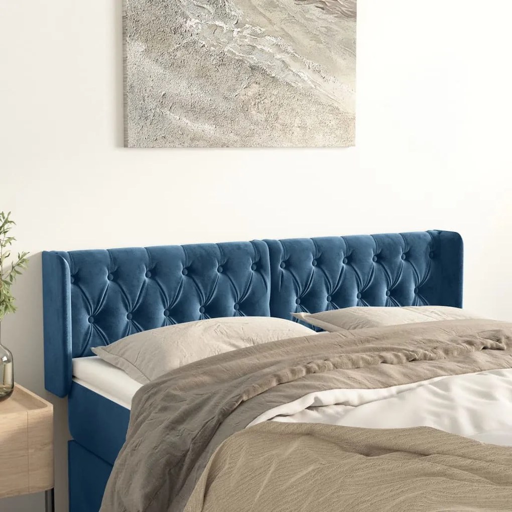 Čelo postele typu ušák tmavě modrá 163x16x78/88 cm samet 3119162