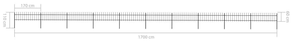 vidaXL Zahradní plot s hroty ocelový 17 x 0,6 m černý [277602]