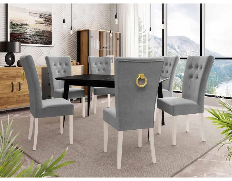 Rozkládací stůl 140x80 se 6 židlemi ST67, barva: natura, barva: bílá, Klepadlo: zlaté, Potah: Magic Velvet 2217
