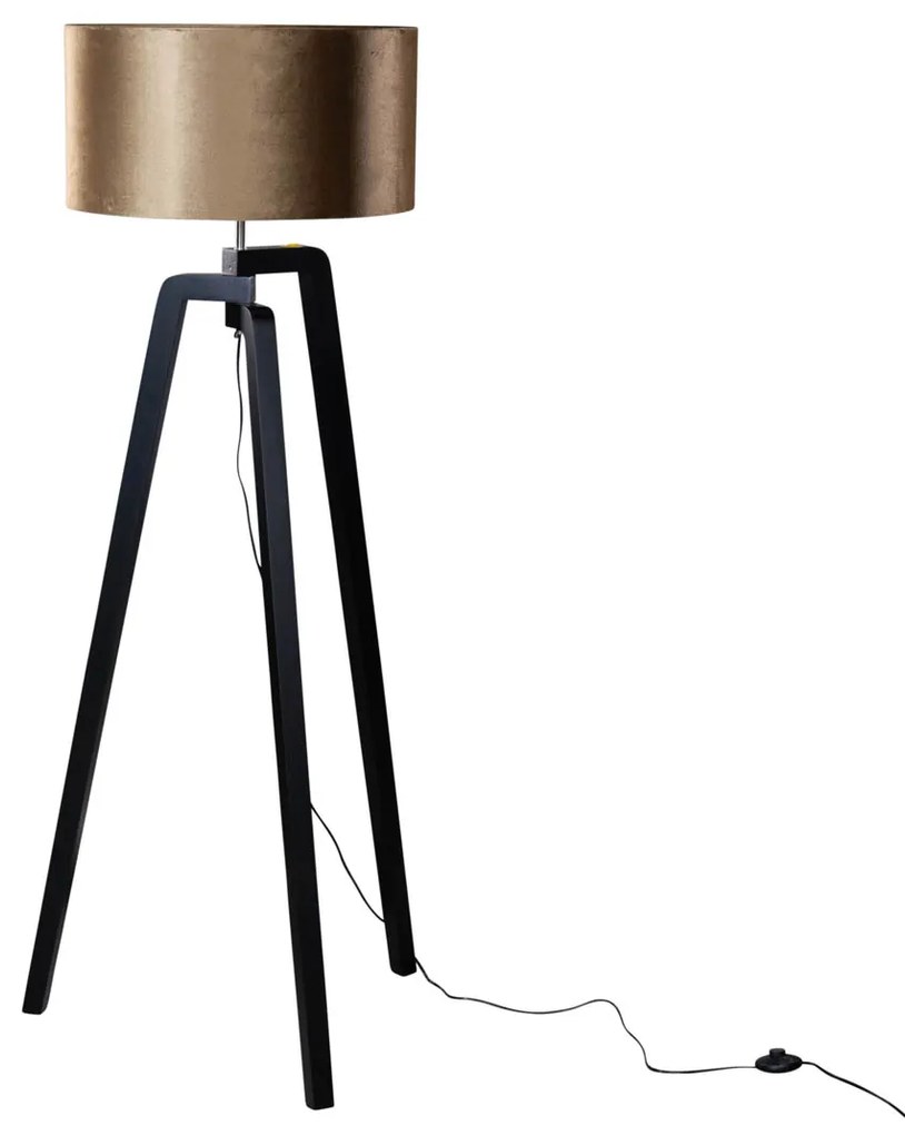 Stojací lampa černá s sametovým stínidlem bronz 50 cm - Puros