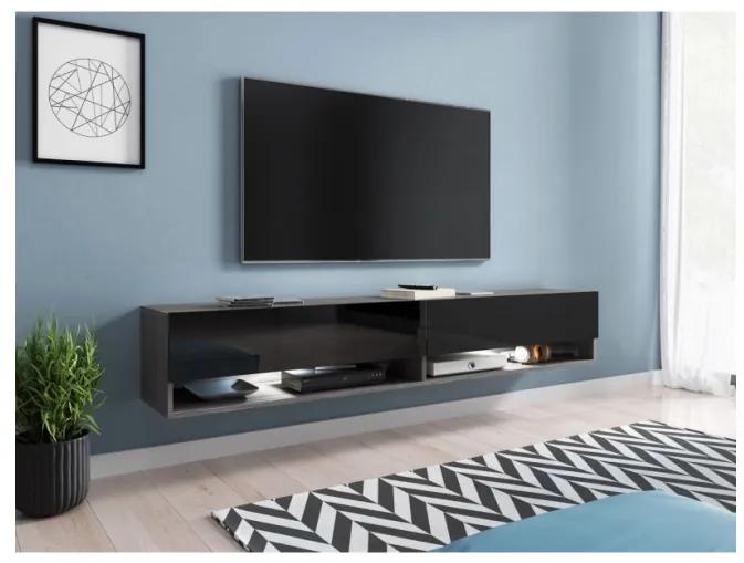 Televizní stolek s LED RGB osvětlením 180 cm WILLA A - modřín bodega / lesklý černý