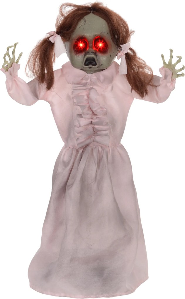 HOMCOM Hororová panenka, halloweenská dekorace, aktivována zvukem/ dotykem, červené oči, zvuk, 76 cm