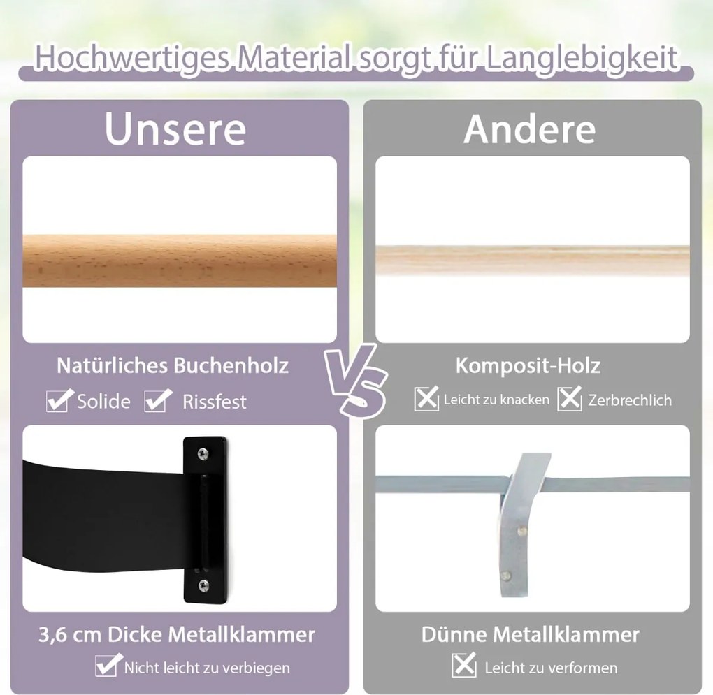 Costway 120 cm dlouhá taneční tyč Nástěnná baletní tyč s pevnou